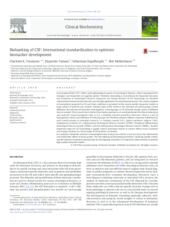 (PDF) Biobanking of CSF: International standardization to optimize ...