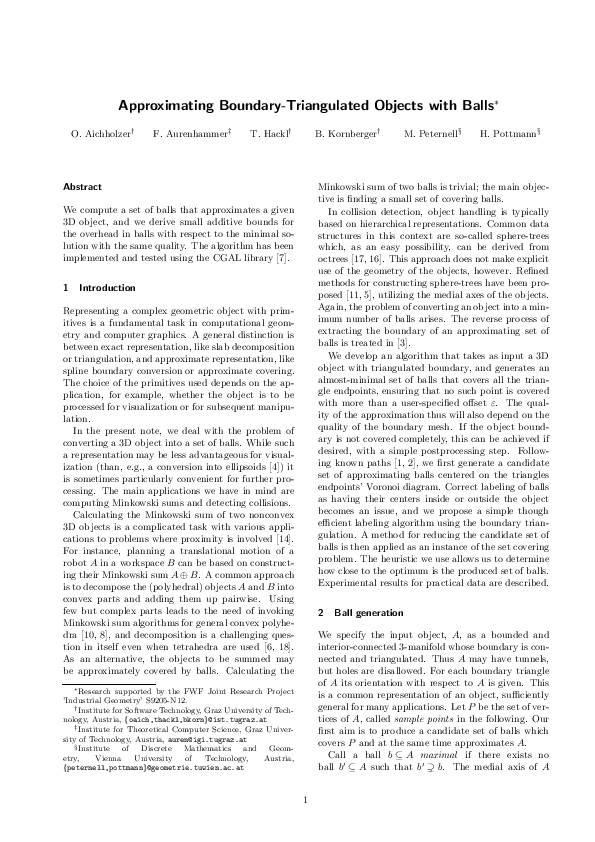 Pdf Approximating Boundary Triangulated Objects With Balls