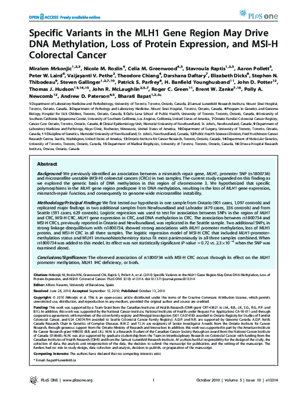 (PDF) Specific Variants in the MLH1 Gene Region May Drive DNA ...