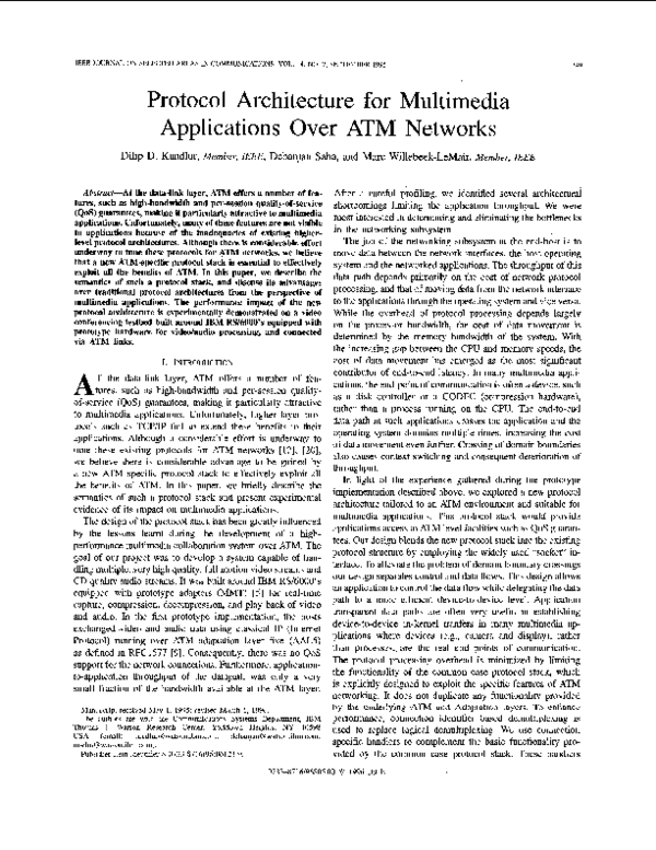 (PDF) Protocol architecture for multimedia applications over ATM networks