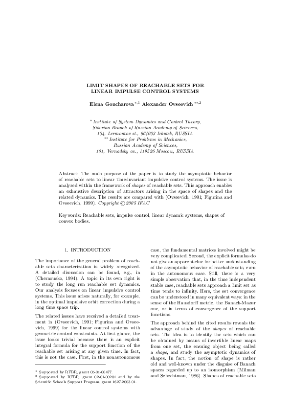(PDF) Limit Shapes of Reachable Sets for Linear Control Systems