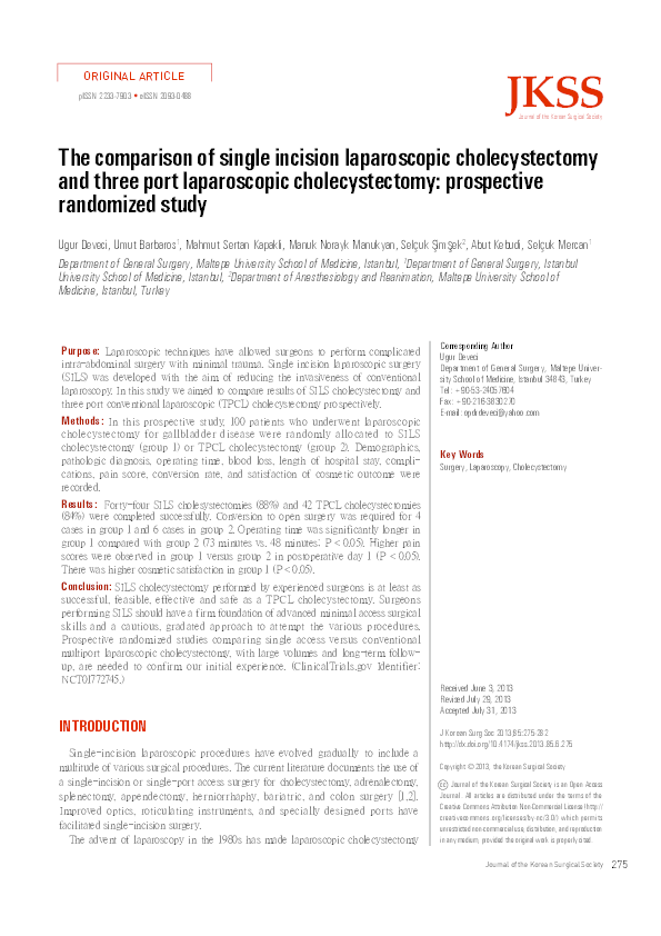 (PDF) Comparison Between Single Trocar Access (SITRACC) Cholecystectomy and Conventional ...
