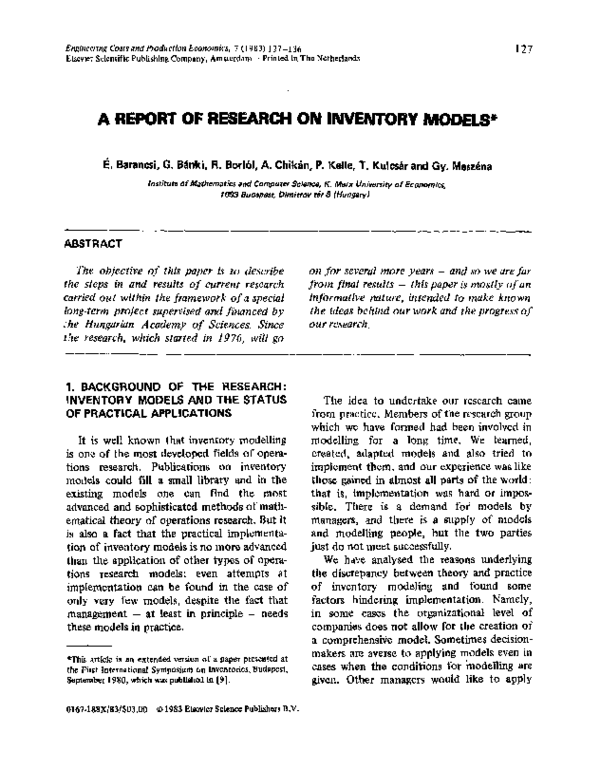 (PDF) A report of research on inventory models