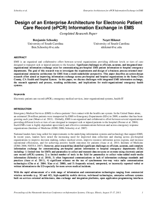 (PDF) Design of an Enterprise Architecture for Electronic Patient Care ...