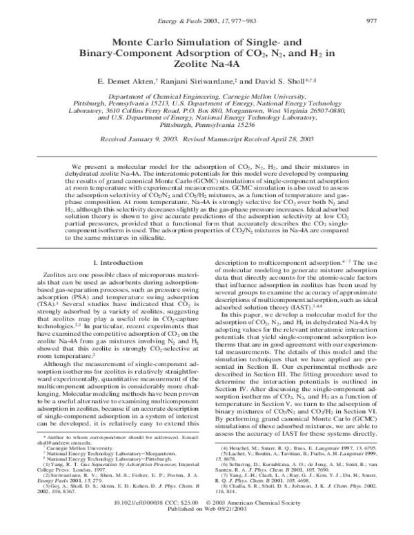 Pdf Monte Carlo Simulation Of Single And Binary Component Adsorption