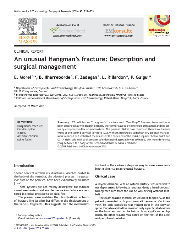 (PDF) An unusual Hangman's fracture: Description and surgical management