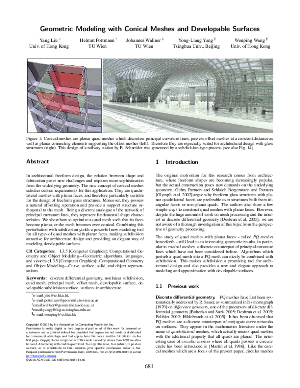 (PDF) Geometric modeling with conical meshes and developable surfaces