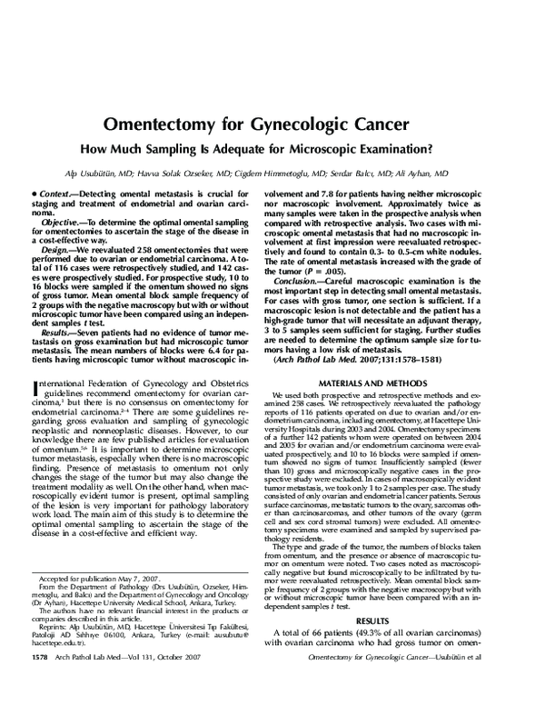(PDF) Omentectomy for gynecologic cancer: how much sampling is adequate ...