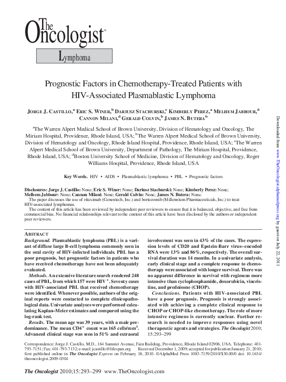 (PDF) Prognostic Factors in Chemotherapy-Treated Patients with HIV ...
