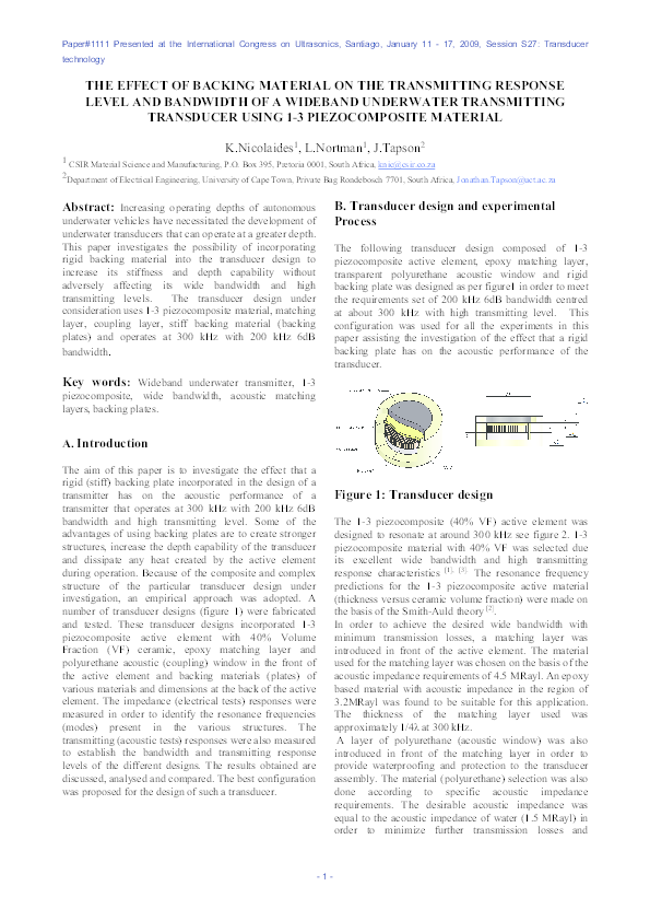 (PDF) The effect of backing material on the transmitting response level ...
