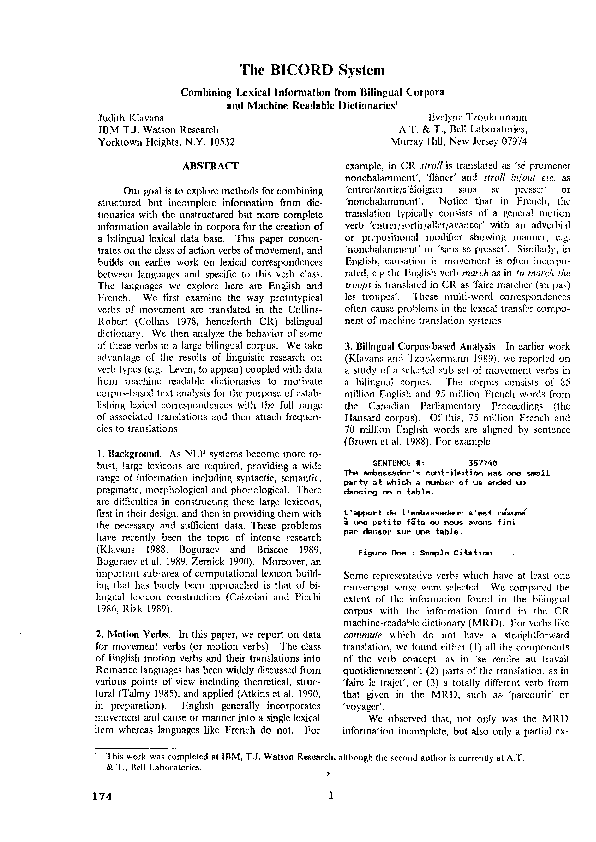 (PDF) The BICORD System: Combining Lexical Information from Bilingual ...