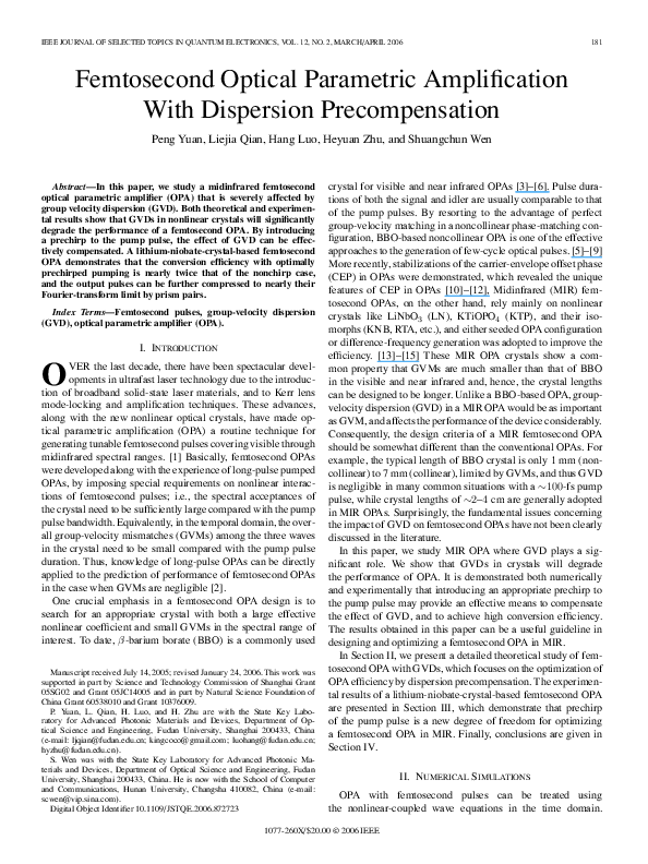 (PDF) Femtosecond optical parametric amplification with dispersion precompensation