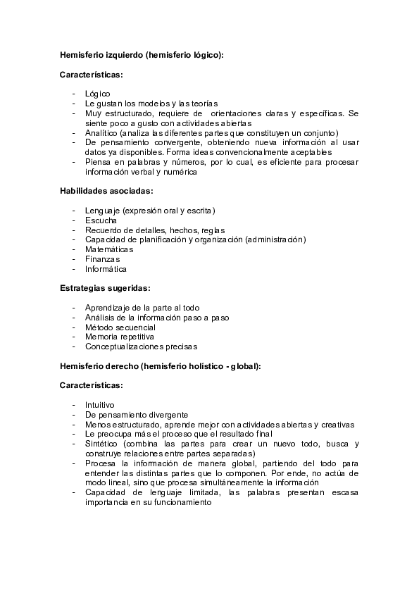 (DOC) Hemisferio izquierdo (hemisferio lógico