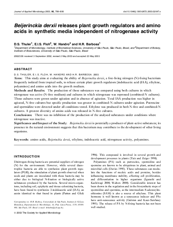 (PDF) Beijerinckia derxii releases plant growth regulators and amino ...