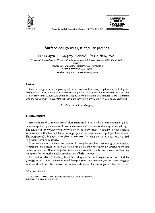 (PDF) Surface design using triangular patches