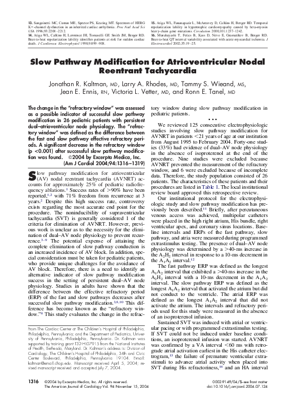 (PDF) Slow pathway modification for atrioventricular nodal reentrant ...