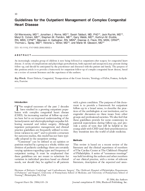 (PDF) Guidelines for the Outpatient Management of Complex Congenital Heart Disease