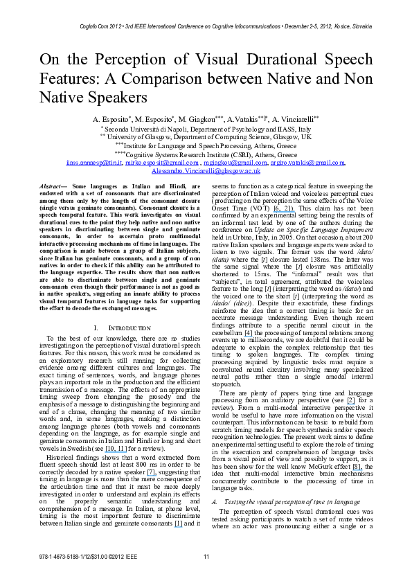Pdf On The Perception Of Visual Durational Speech Features A