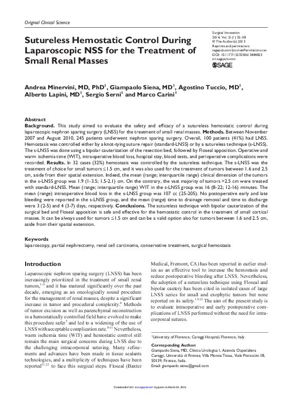 (PDF) Sutureless Hemostatic Control During Laparoscopic NSS for the ...