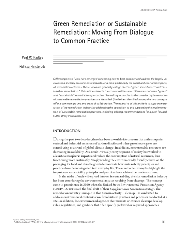 (PDF) Green Remediation or Sustainable Remediation: Moving From ...