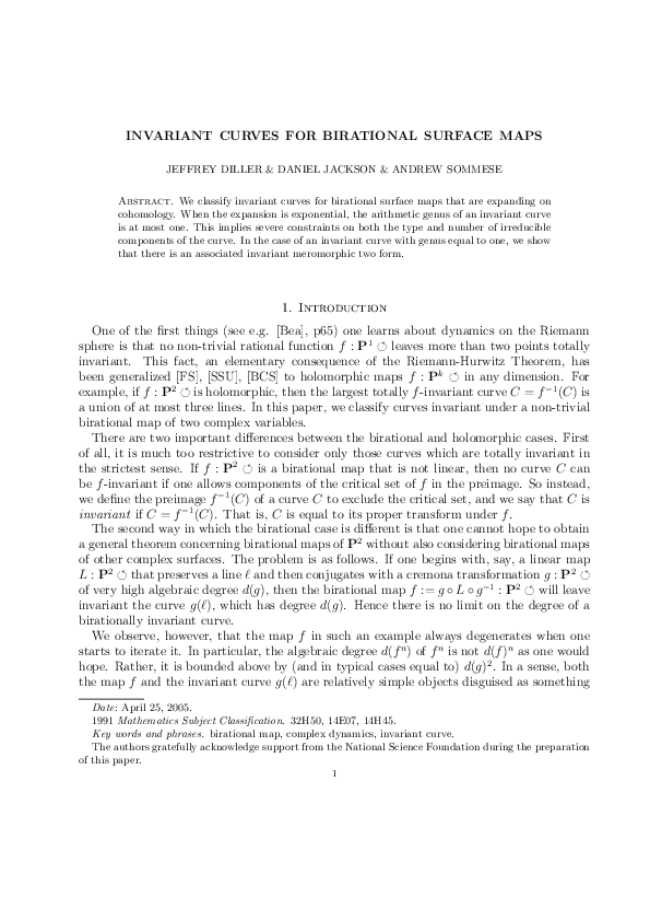 (PDF) Invariant curves for birational surface maps
