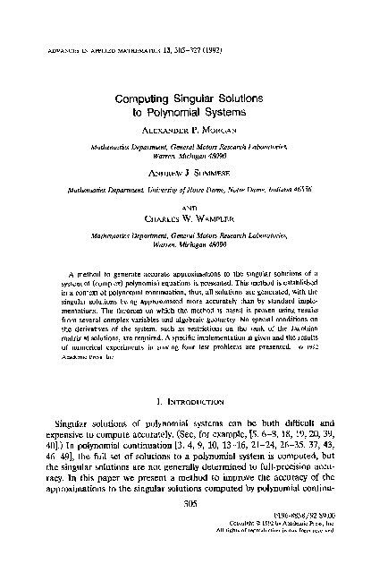Pdf Computing Singular Solutions To Polynomial Systems