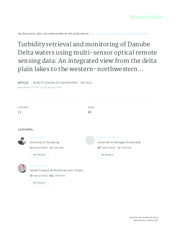 (PDF) Turbidity retrieval and monitoring of Danube Delta waters using ...