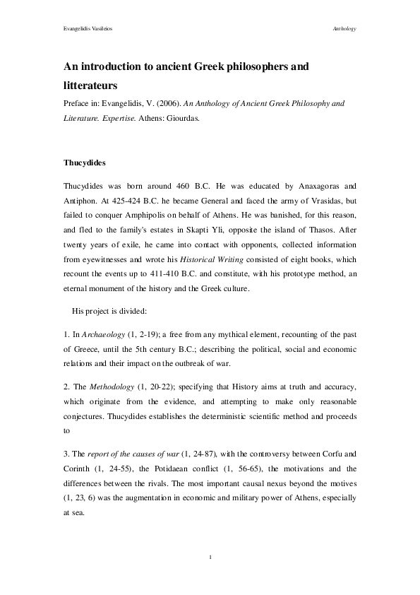 (PDF) An introduction to ancient Greek philosophers and litterateurs