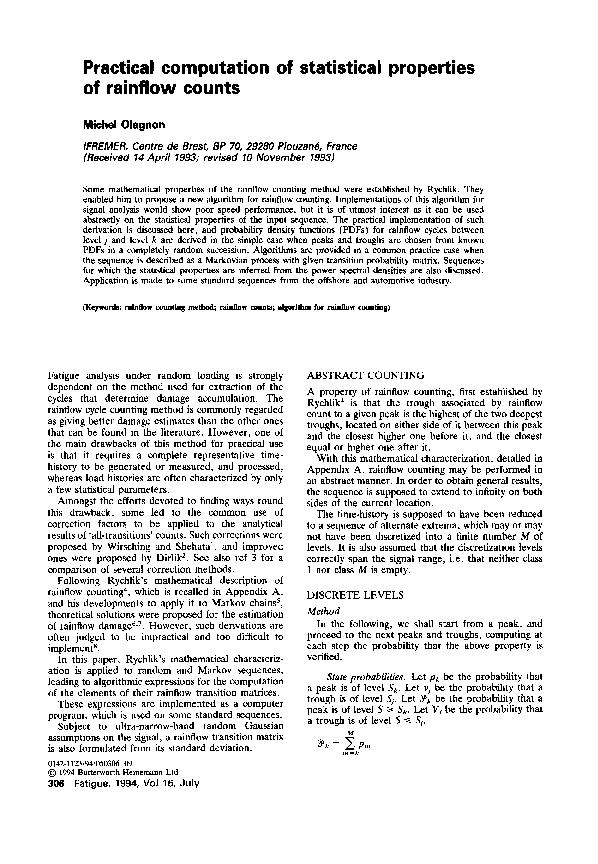 (PDF) Practical computation of statistical properties of rainflow counts