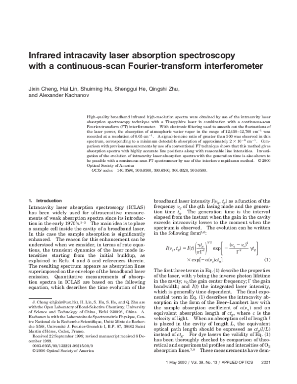 (PDF) Infrared intracavity laser absorption spectroscopy with a ...
