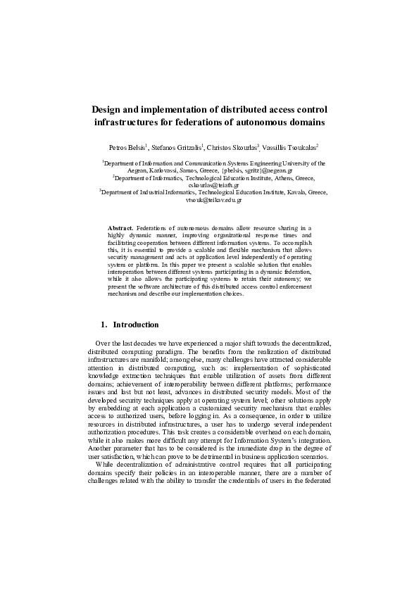 (PDF) Design and Implementation of Distributed Access Control Infrastructures for Federations of ...