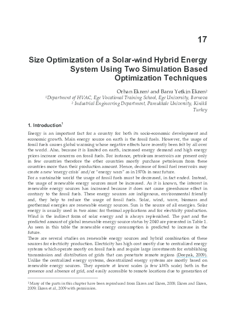 (PDF) Size Optimization of a Solar-wind Hybrid Energy System Using Two Simulation Based ...