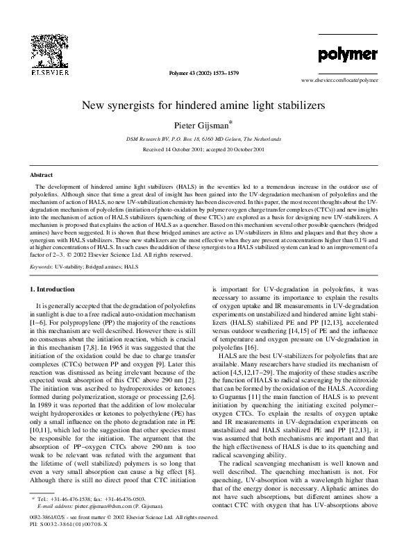 (PDF) New synergists for hindered amine light stabilizers