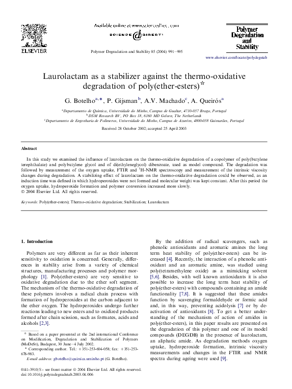 (PDF) Laurolactam as a stabilizer against the thermo-oxidative ...