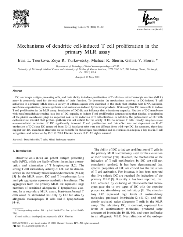 (PDF) Mechanisms of dendritic cell-induced T cell proliferation in the ...