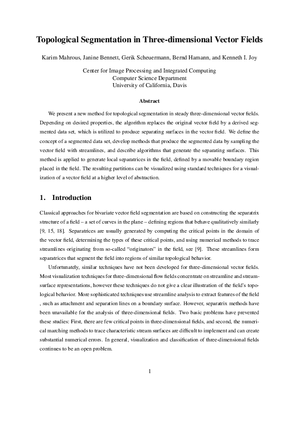 (PDF) Topological segmentation in three-dimensional vector fields