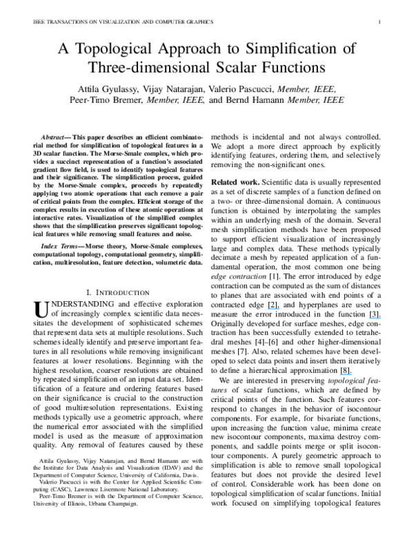 Pdf A Topological Approach To Simplification Of Three Dimensional Scalar Functions