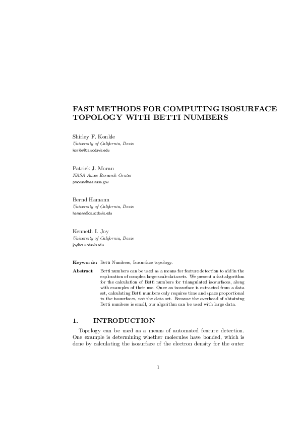 Pdf Fast Methods For Computing Isosurface Topology With Betti Numbers