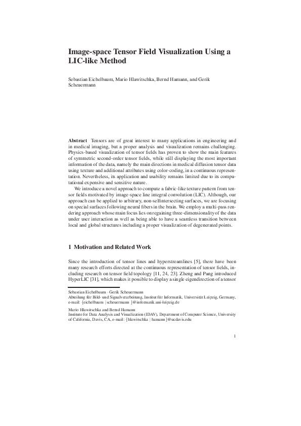 (PDF) Image-Space Tensor Field Visualization Using a LIC-like Method