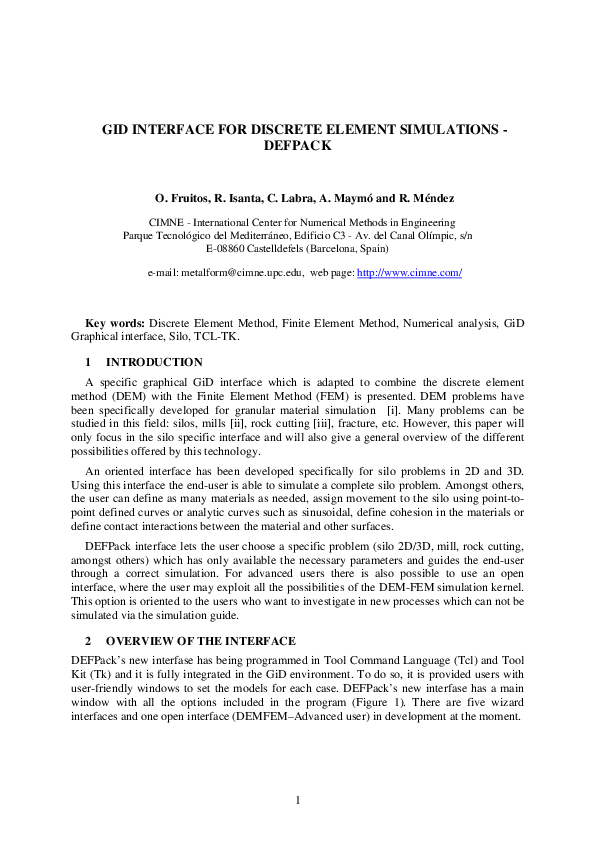 (PDF) GiD features for discrete element simulations