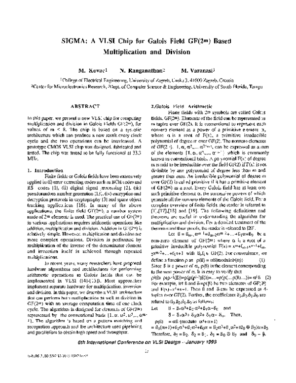 (PDF) SIGMA: A VLSI Chip for Galois Field GF(2m) Based Multiplication and Division
