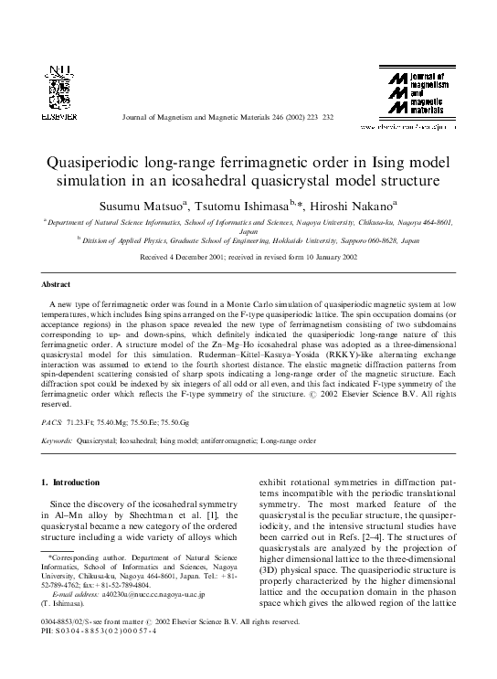 (PDF) Quasiperiodic long-range ferrimagnetic order in Ising model simulation in an icosahedral ...