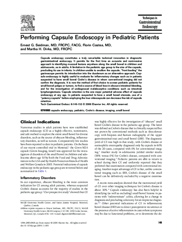 Pdf Performing Capsule Endoscopy In Pediatric Patients