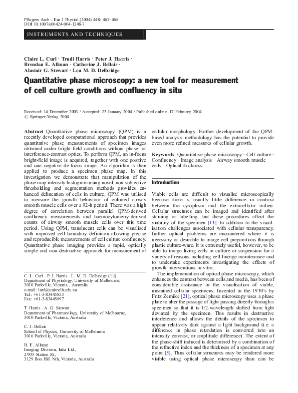 (PDF) Quantitative phase microscopy: a new tool for measurement of cell ...