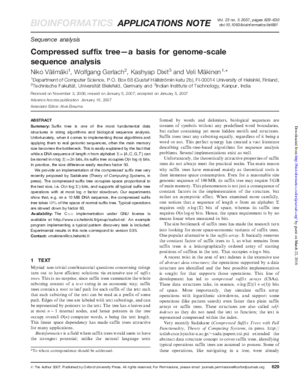 (PDF) Compressed suffix tree--a basis for genome-scale sequence analysis