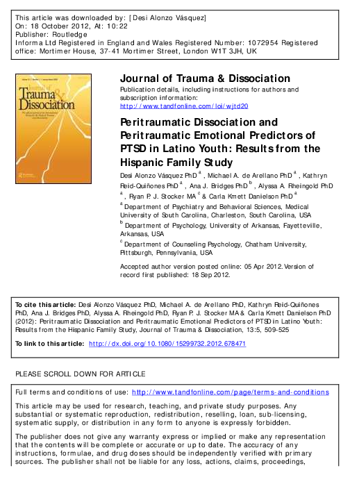 (PDF) Peritraumatic Dissociation and Peritraumatic Emotional Predictors ...