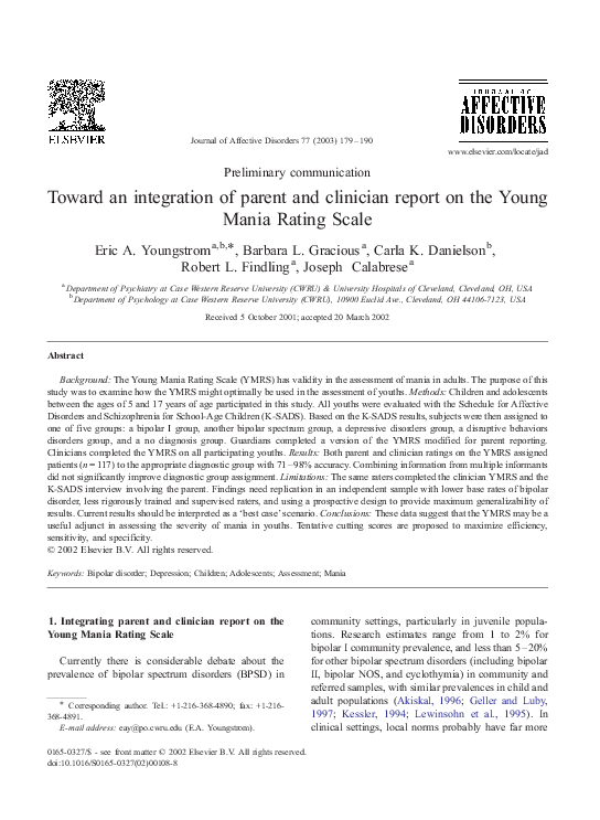 (PDF) Toward an integration of parent and clinician report on the Young ...