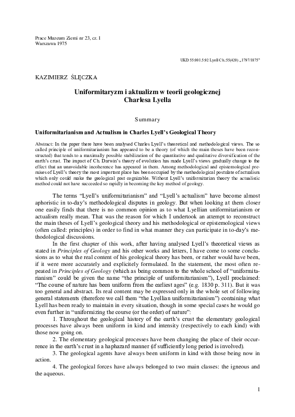 (PDF) Uniformitarianism and Actualism in Charles Lyell's Geological Theory