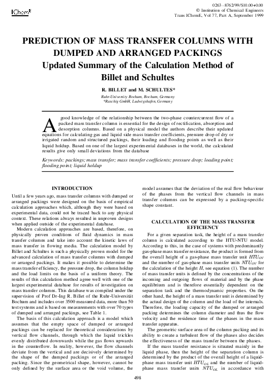 (PDF) PREDICTION OF MASS TRANSFER COLUMNS WITH DUMPED AND ARRANGED ...