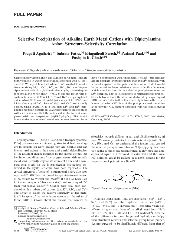 (PDF) Selective Precipitation of Alkaline Earth Metal Cations with ...